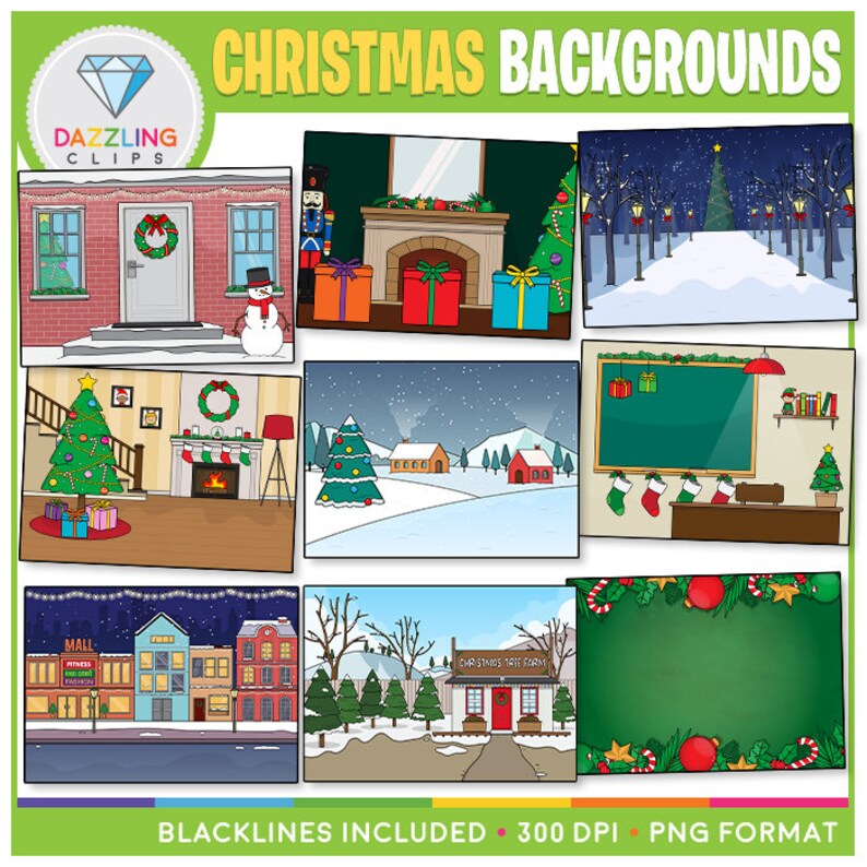 Holiday Backgrounds Clip Art BUNDLE Cute Clipart Instant - Etsy
