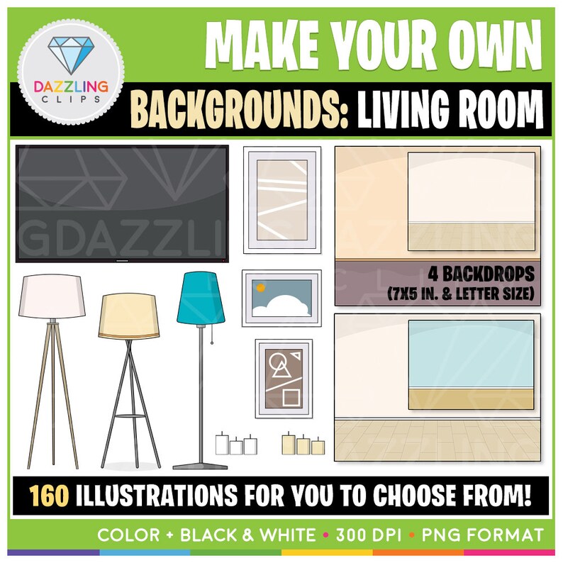 Make Your Own Backgrounds Clip Art: Living Room - for BOOM CARDS ...