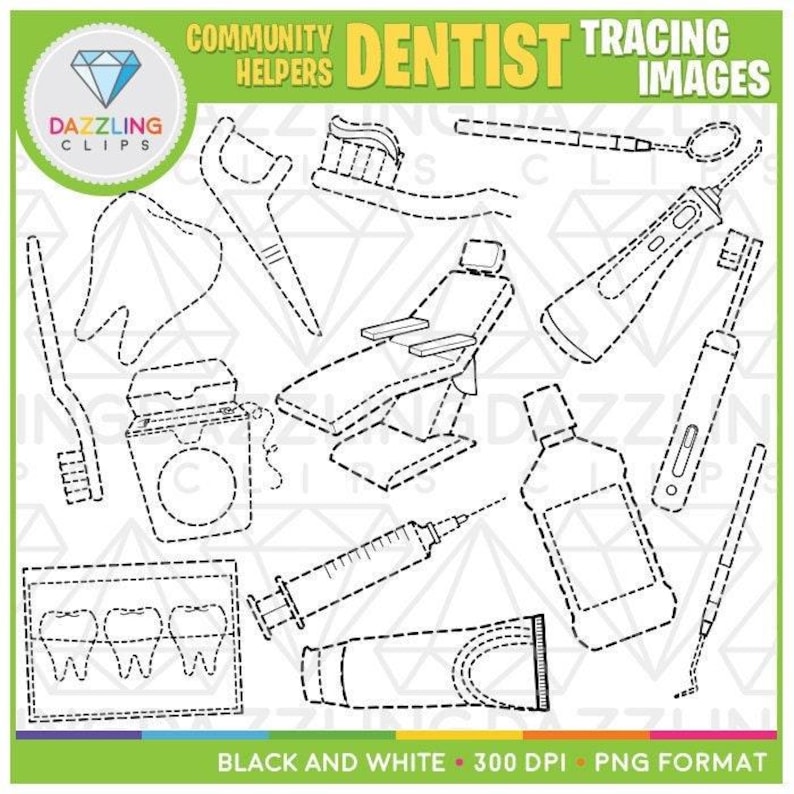 Dentist Tracing Images Clip Art: Community Helpers (instant Download ...