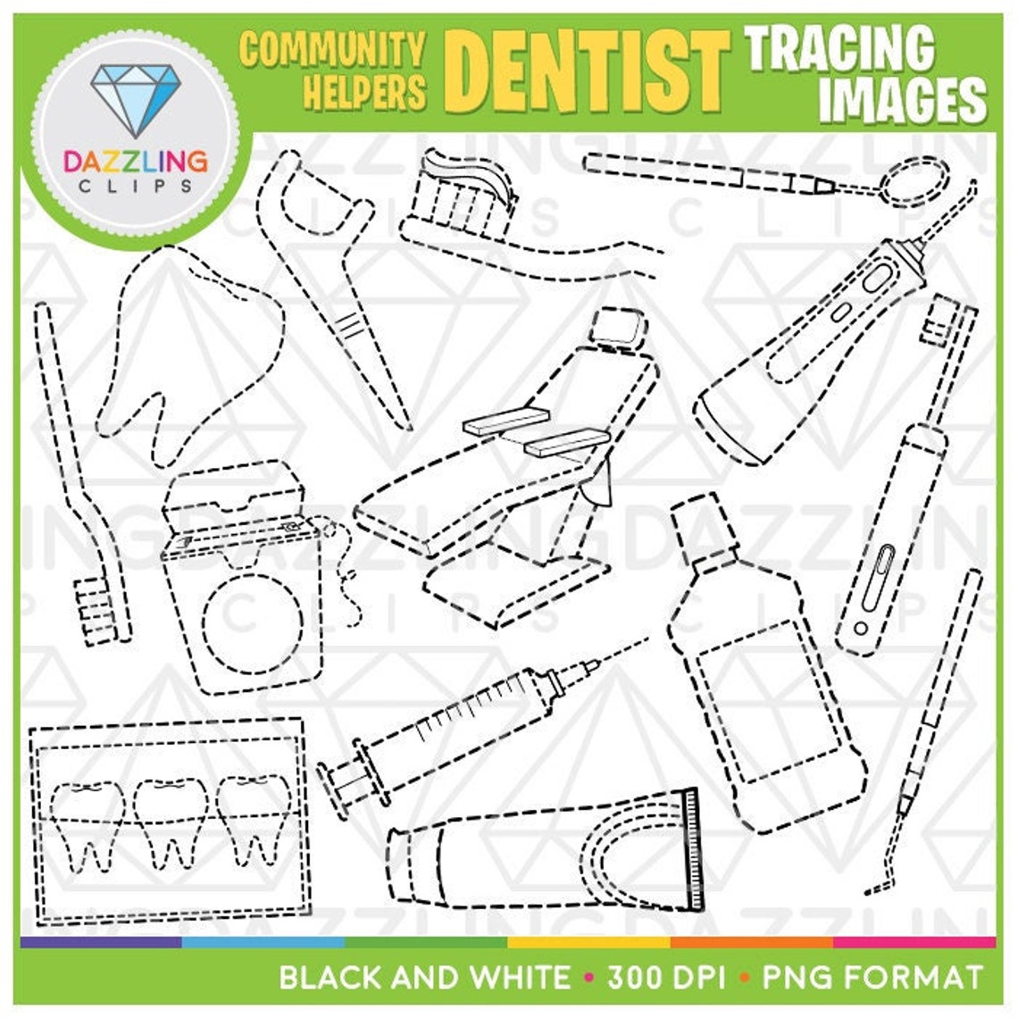 Community Helpers: Dentist Tracing Images Clip Art- Instant Download ...