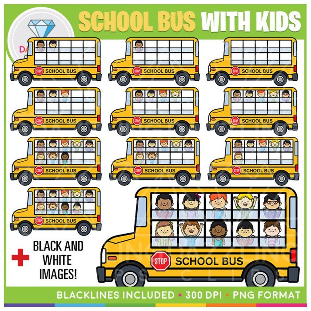 School Bus With Kids Ten Frames Clip Art - Cute Clipart - Instant ...