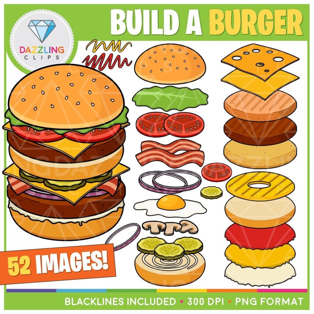 Build a Burger Clip Art Set: 52 Food Illustrations (instant Download ...