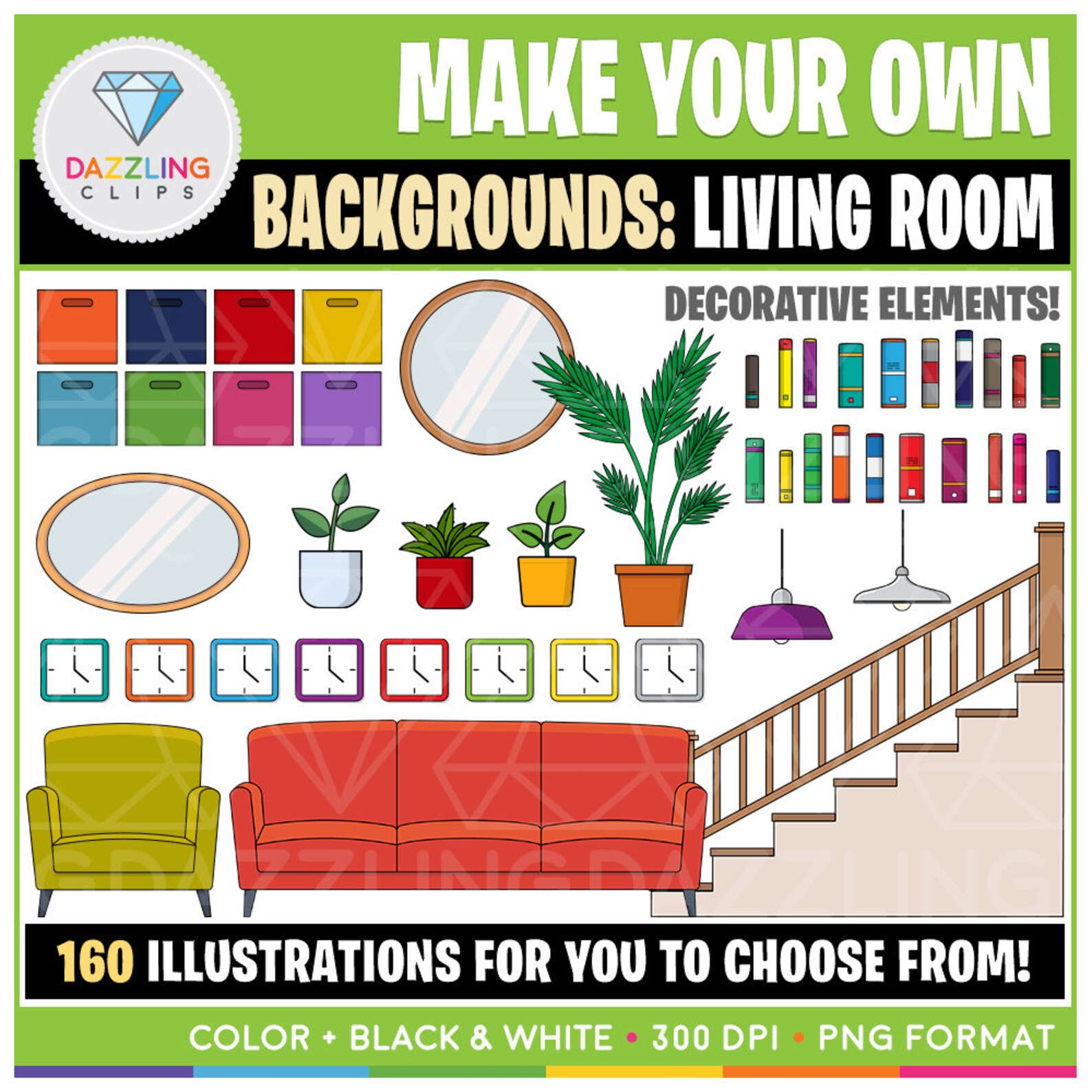 Make Your Own Backgrounds Clip Art: Living Room - for BOOM CARDS ...