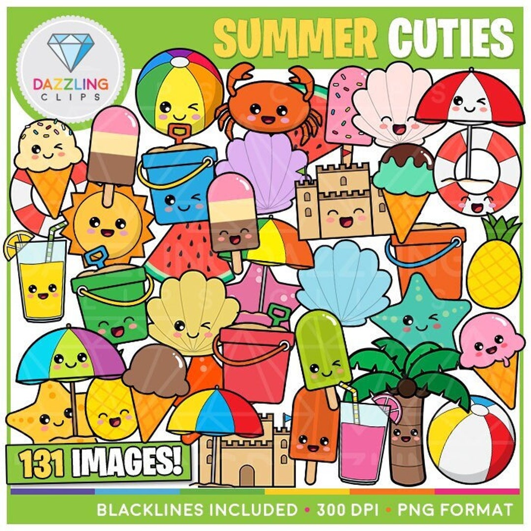 Summer Cuties Clipart - Kawaii Clipart - Instant Download - Educational ...