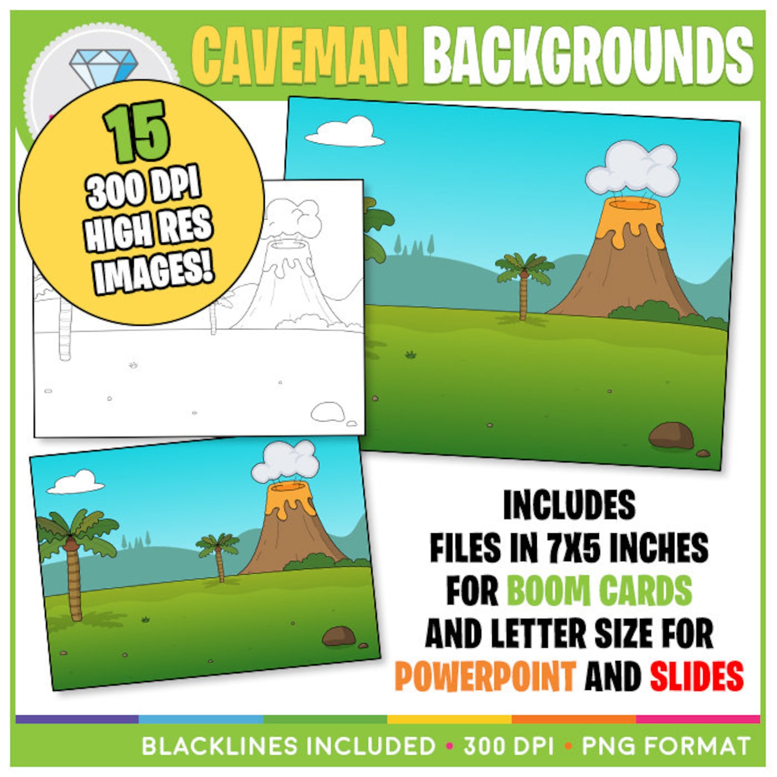 Caveman Prehistoric Backgrounds Clip Art - for BOOM CARDS, Powerpoint ...