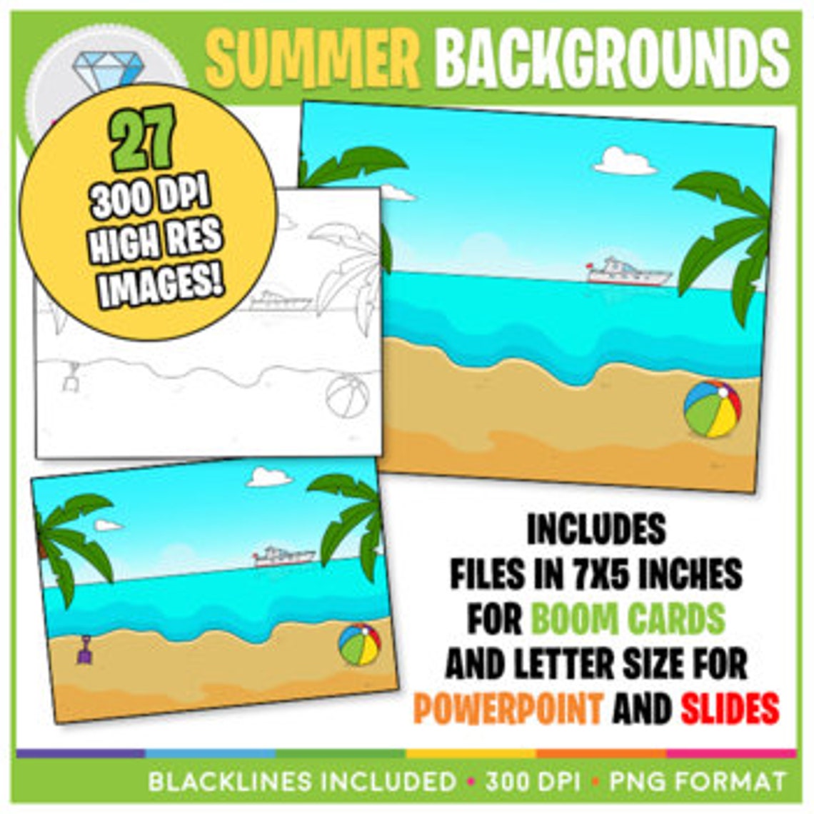 Summer Backgrounds Clip Art - for BOOM CARDS, Powerpoint and Slides ...