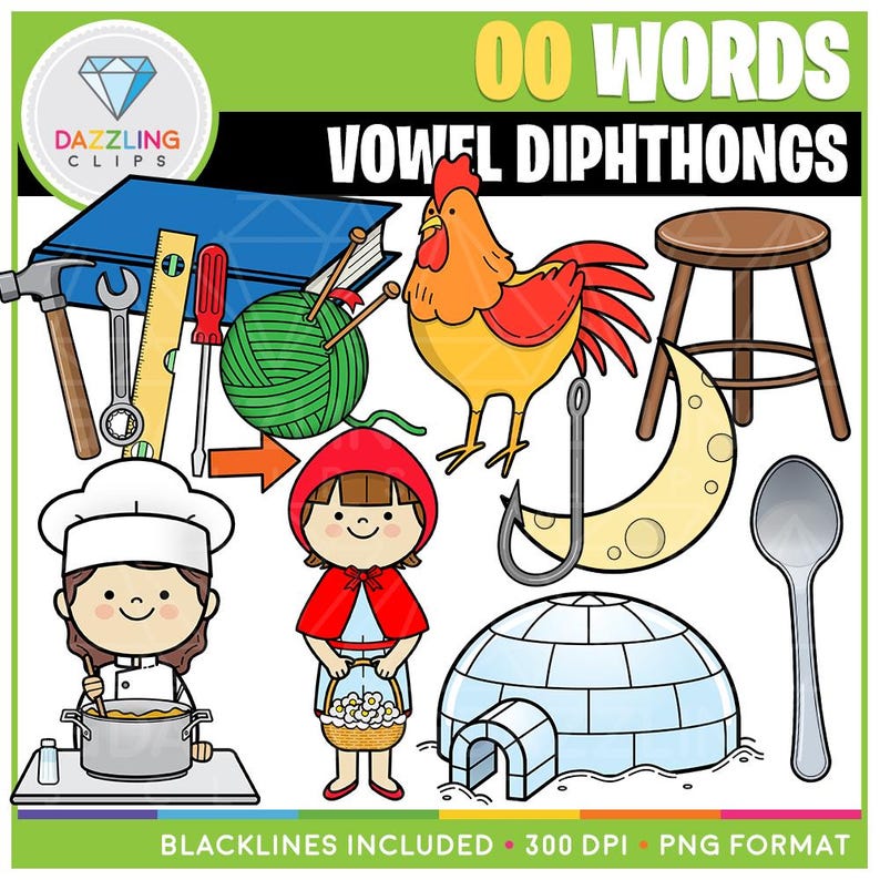 Diphthongs Phonics Clip Art Bundle: Educational Illustrations (instant ...