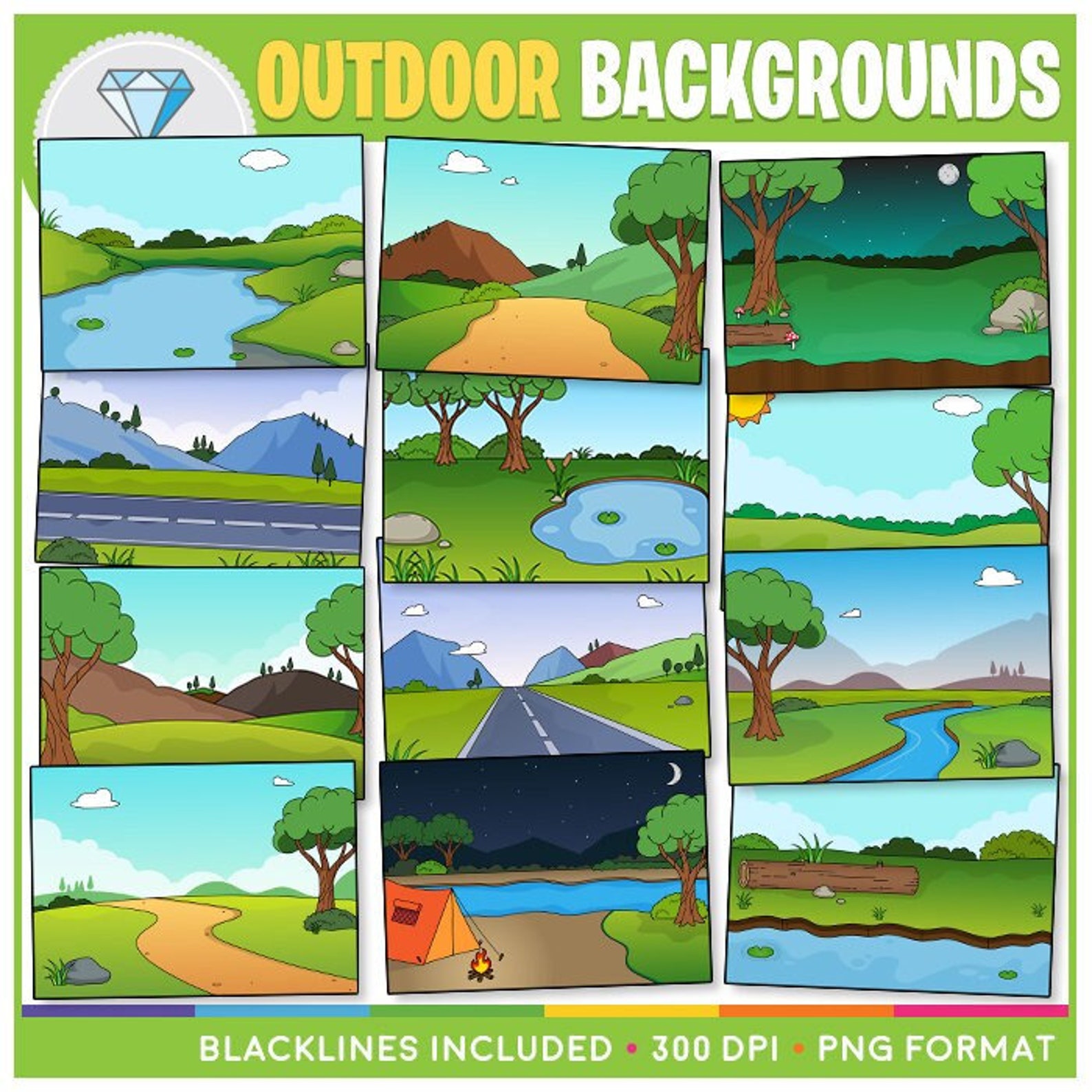 Outdoor Backgrounds Clip Art for BOOM CARDS, Powerpoint and Slides Cute ...