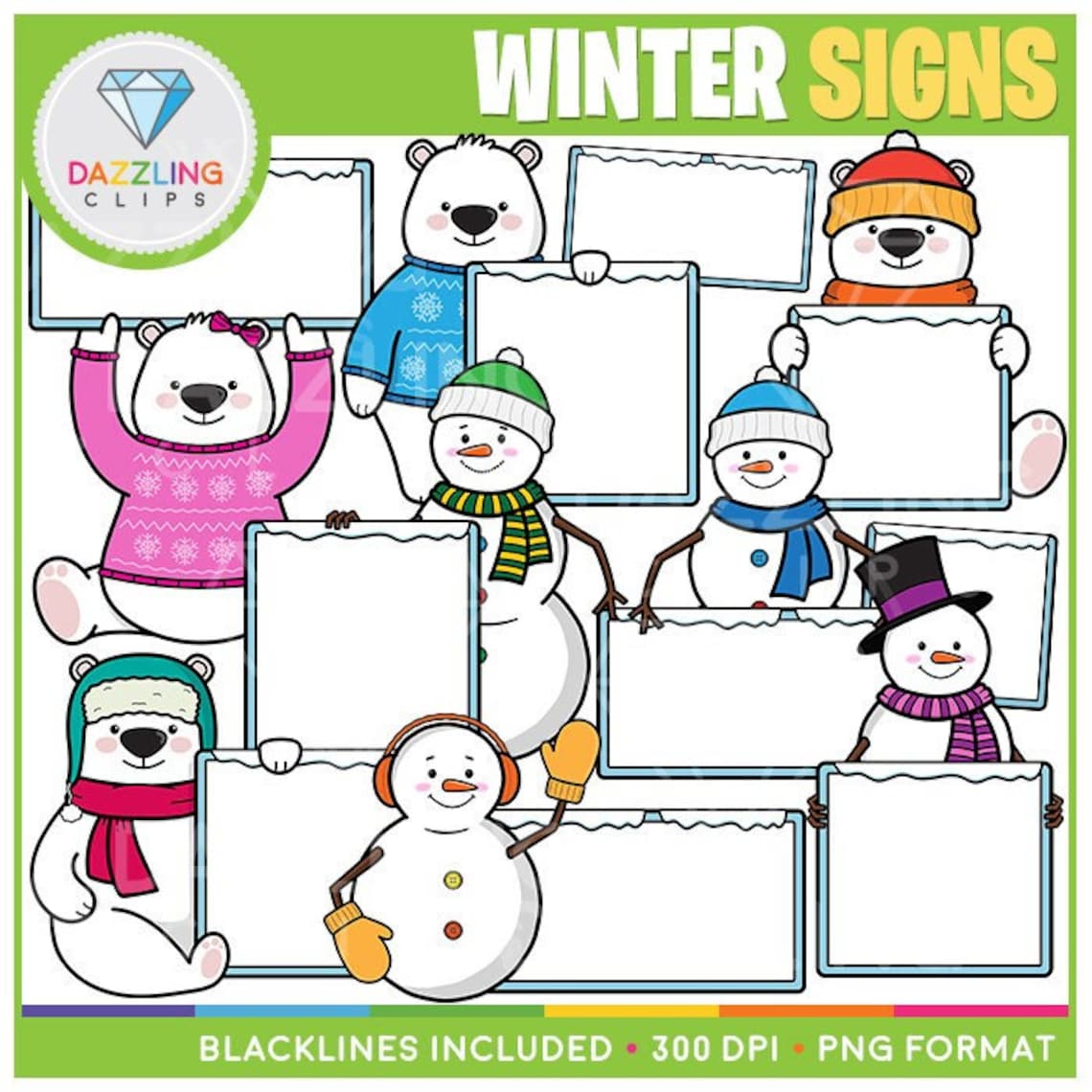 Winter Signs Clipart - Winter Clipart - Instant Download - Polar Bear Holding a Sign - Snowman ...