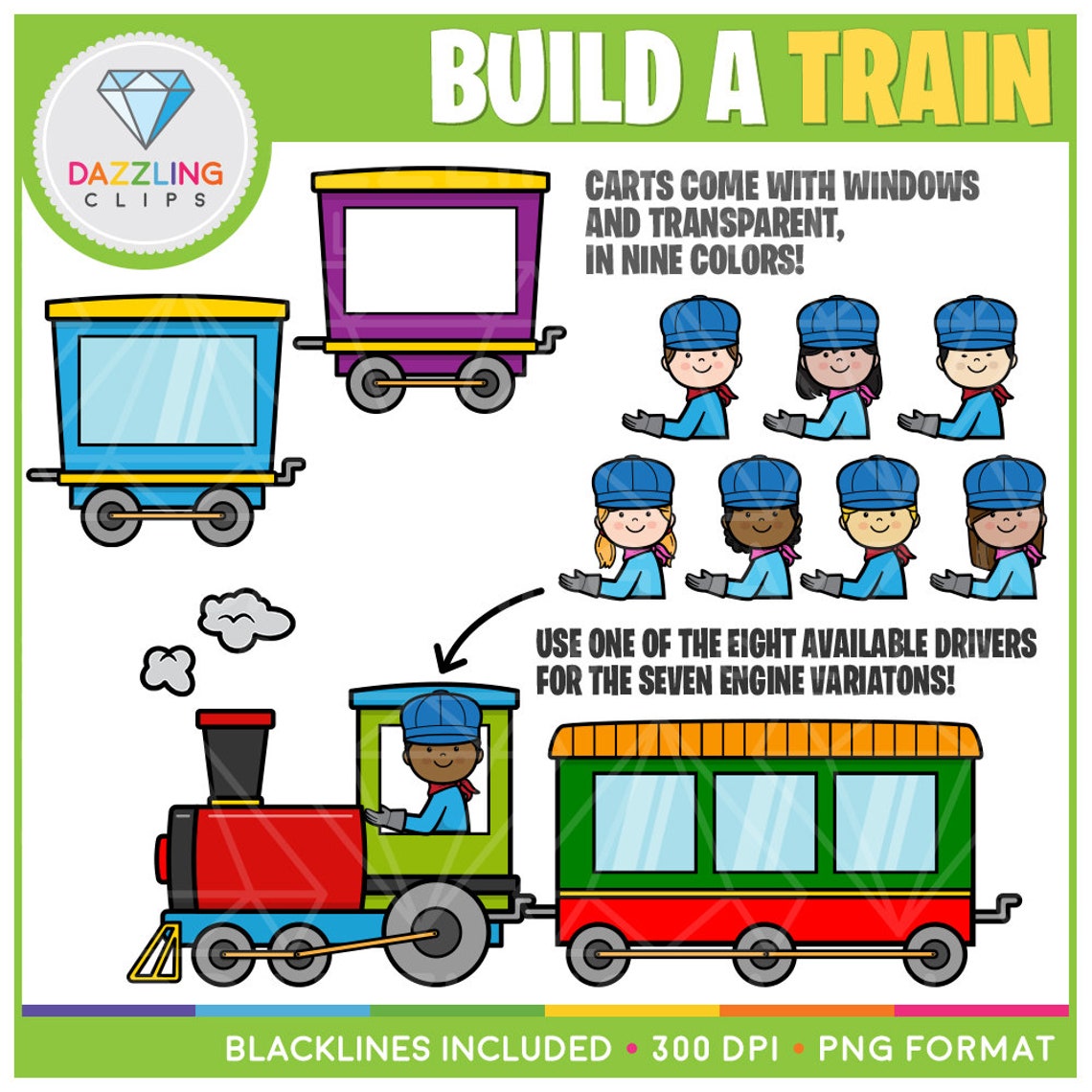 Build a Train Clipart - Children's Activities - Clipart - Instant ...