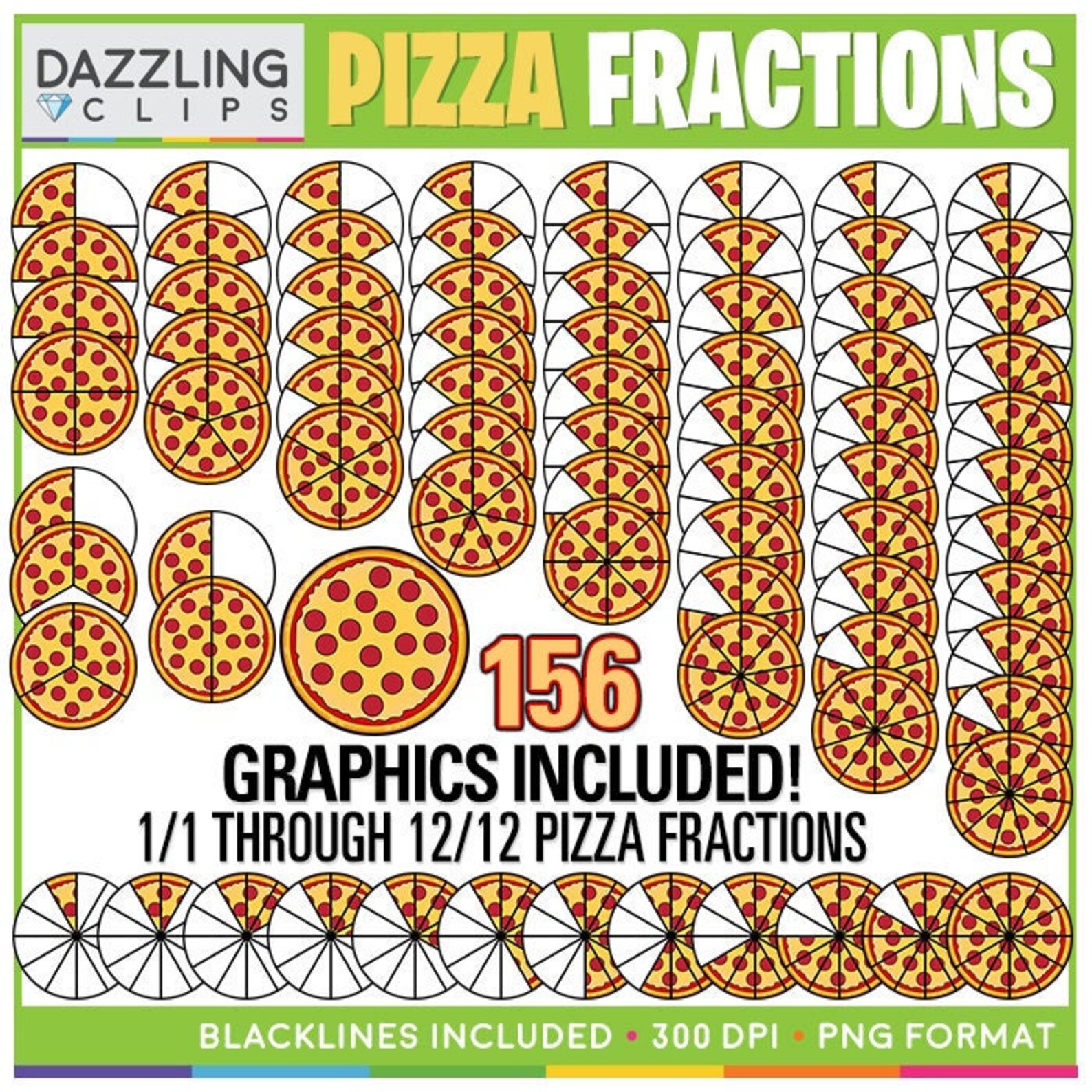 Pizza Fractions Clipart - 156 Illustrations! - Instant Download ...