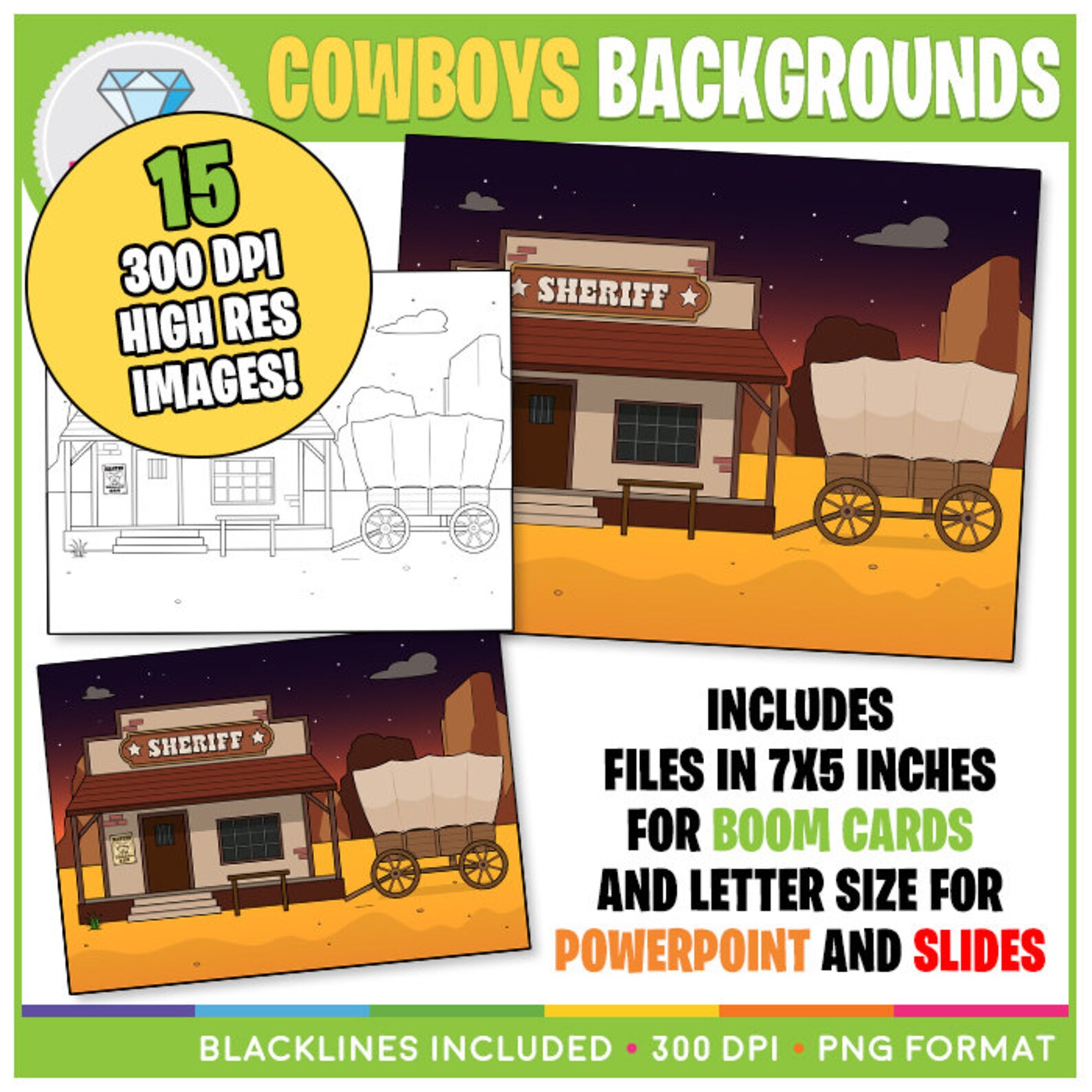 Western Cowboys Backgrounds Clip Art- for BOOM CARDS, Powerpoint and ...
