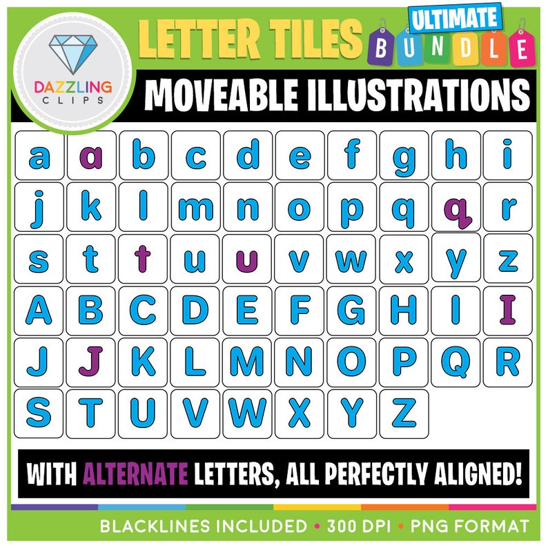 Moveable Letter Tiles Clipart ULTIMATE BUNDLE - 768 Images!- Instant ...