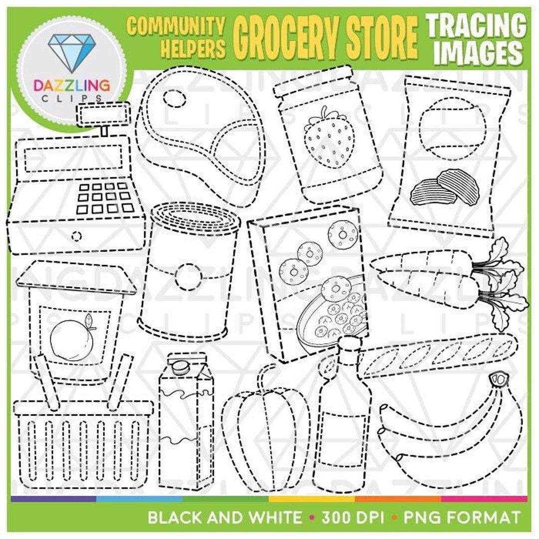 Grocery Store Tracing Clipart: Community Helpers (instant Download ...
