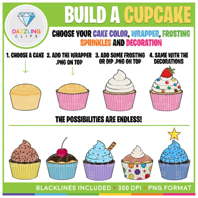 Build a Cupcake Clip Art - Children's Activities - Cute Clipart ...