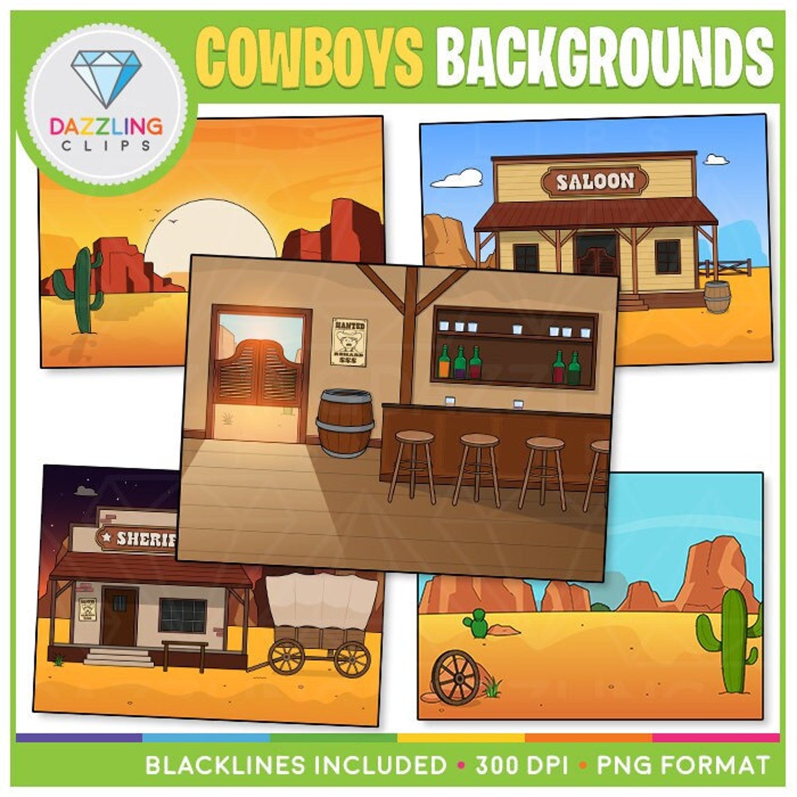 Western Cowboys Backgrounds Clip Art- for BOOM CARDS, Powerpoint and ...