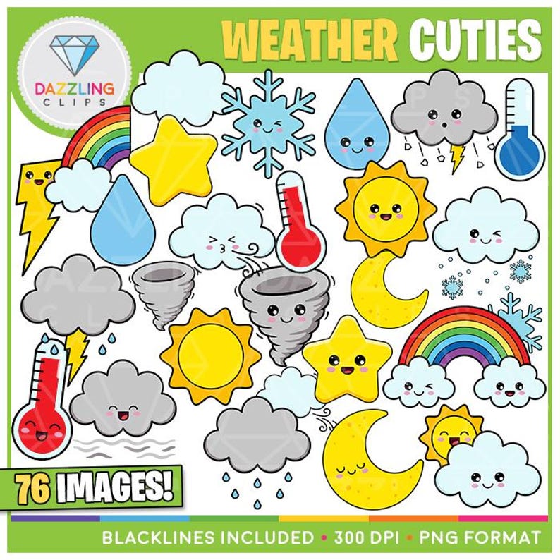 Weather Cuties Clipart - 76 Images! With and Without Faces - Color and ...