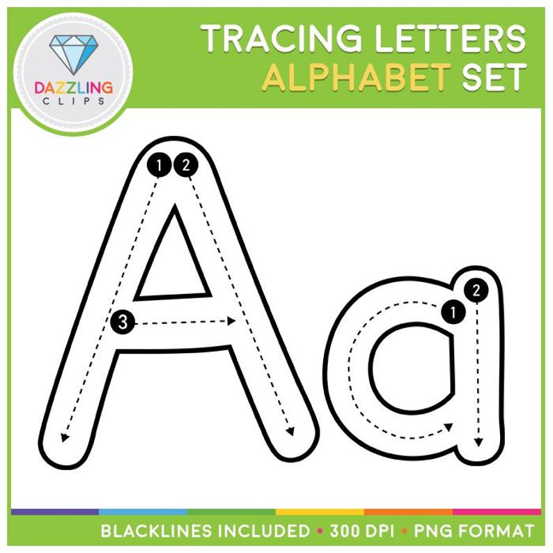Tracing Letters Alphabet Set Clip Art - Instant Download - Educational ...