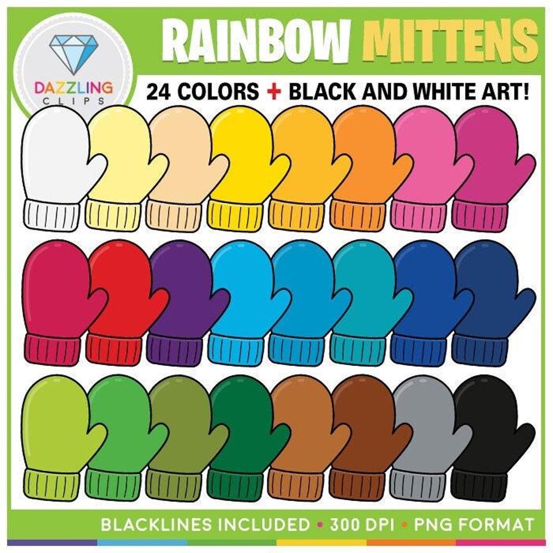 Rainbow Mittens Clipart: 24 Colors, Winter Art (digital Download) - Etsy