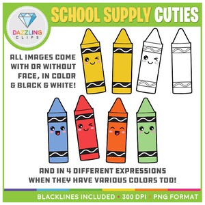 School Supply Cuties Clipart - Kawaii Clipart - Instant Download ...
