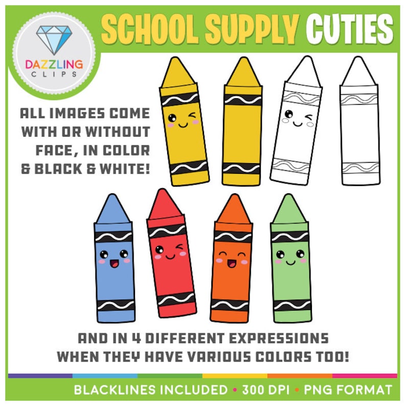 School Supply Cuties Clipart - Kawaii Clipart - Instant Download ...