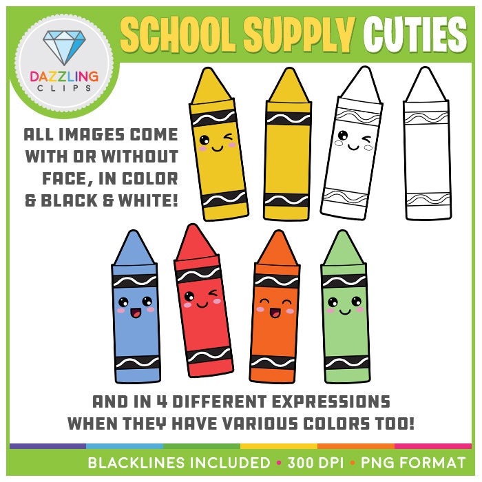 School Supply Cuties Clipart - Kawaii Clipart - Instant Download ...