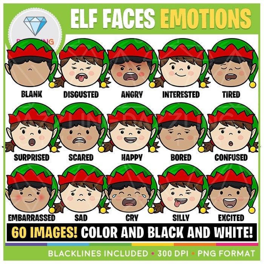 Elf Faces Emotions Clipart: Educational Graphics (instant Download ...