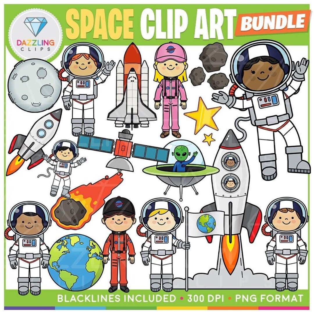 Space Clip Art Bundle: Astronauts, Spaceships, Alien (instant Download ...