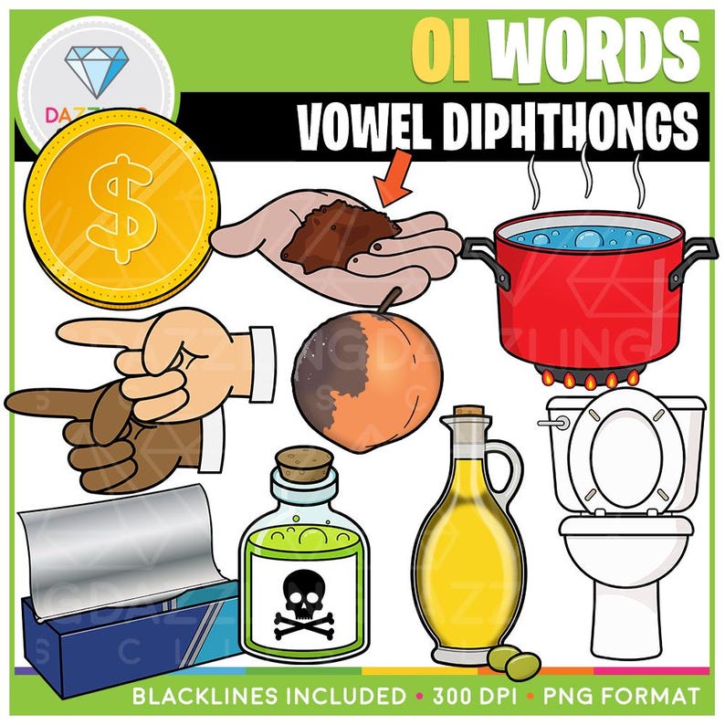 Diphthongs Phonics Clip Art Bundle: Educational Illustrations (instant ...