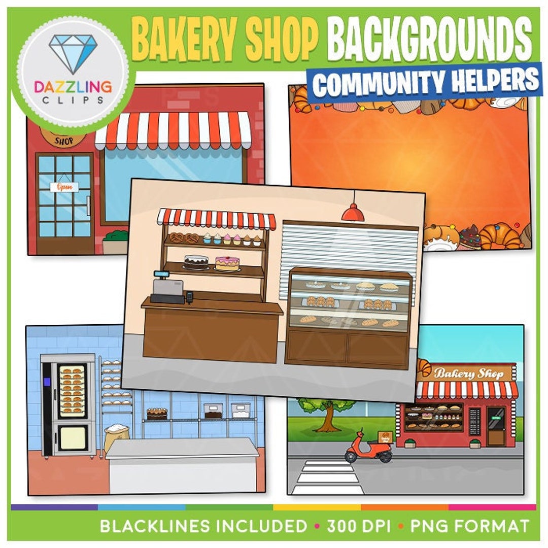 Community Helpers Bakery Shop Backgrounds Clip Art- for BOOM CARDS ...
