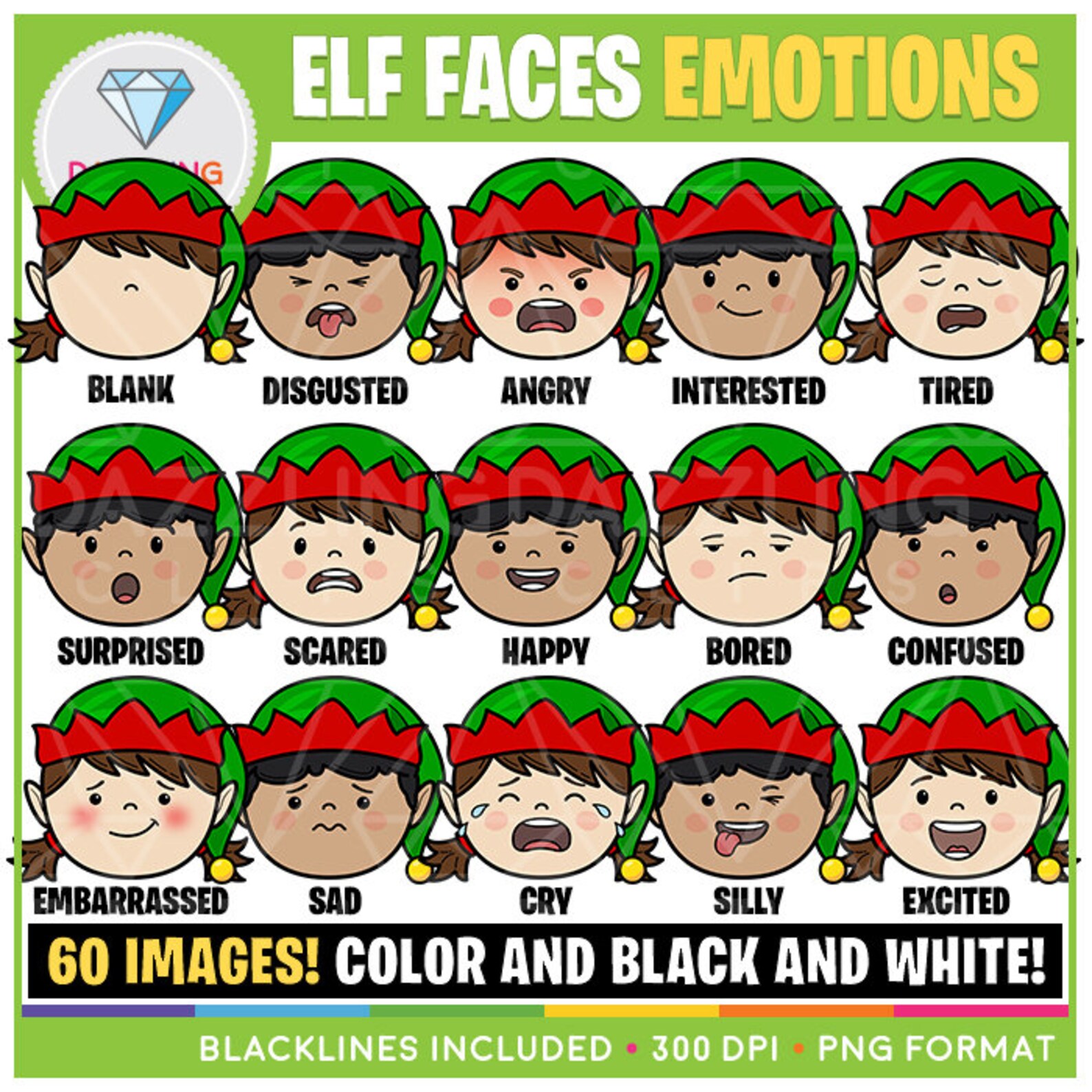 Elf Faces Clipart (emotions) - Clipart - Instant Download - Educational ...