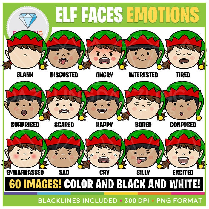 Elf Faces Clipart (emotions) - Clipart - Instant Download - Educational ...