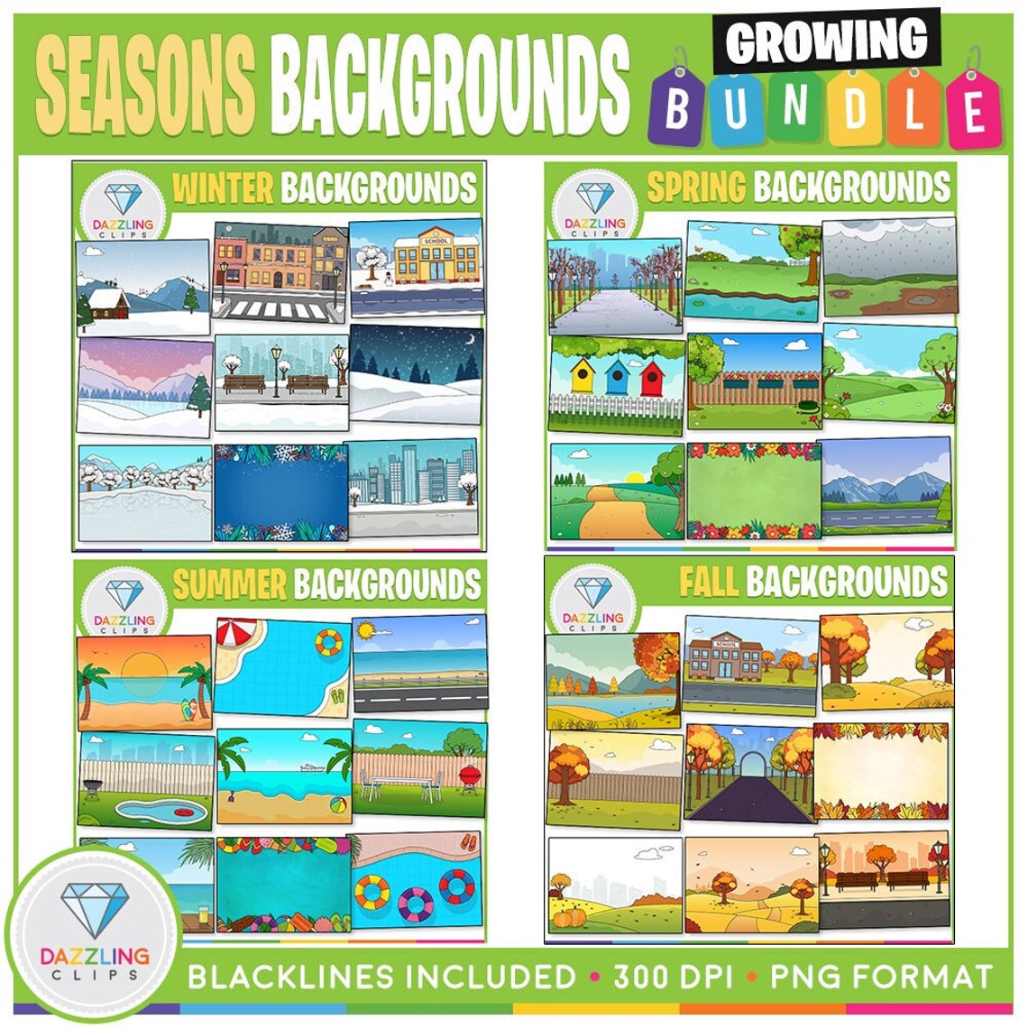 Seasons Backgrounds Clip Art Cute Clipart Instant Download Educational ...