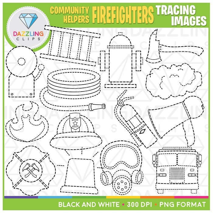 Community Helpers: Firefighters Tracing Images Clip Art - Instant ...