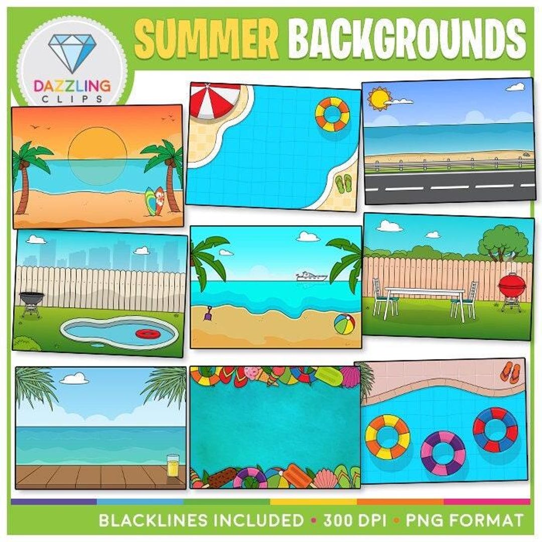 Summer Backgrounds Clip Art: Beach, Pool, BBQ (digital Download) - Etsy