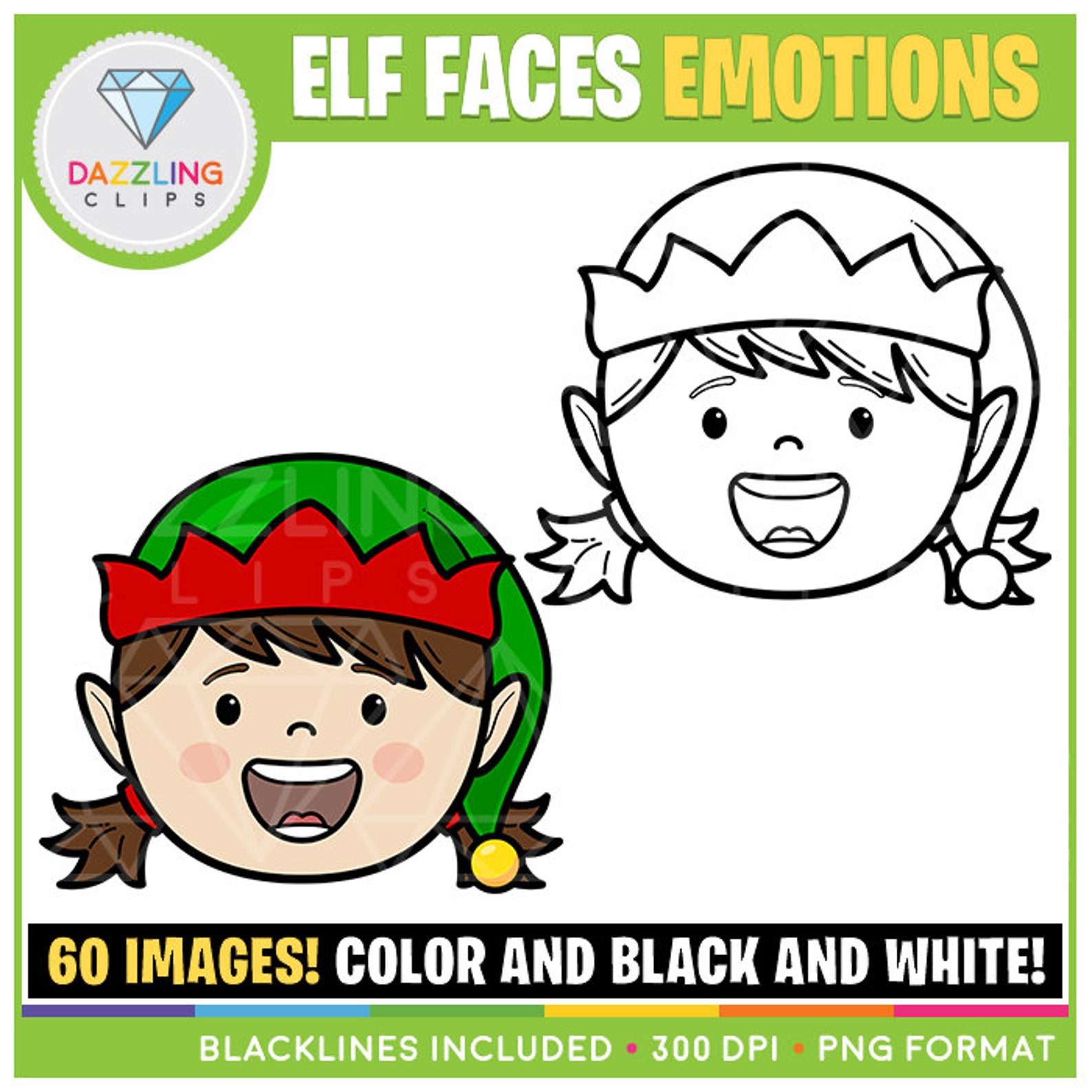 Elf Faces Clipart (emotions) - Clipart - Instant Download - Educational ...