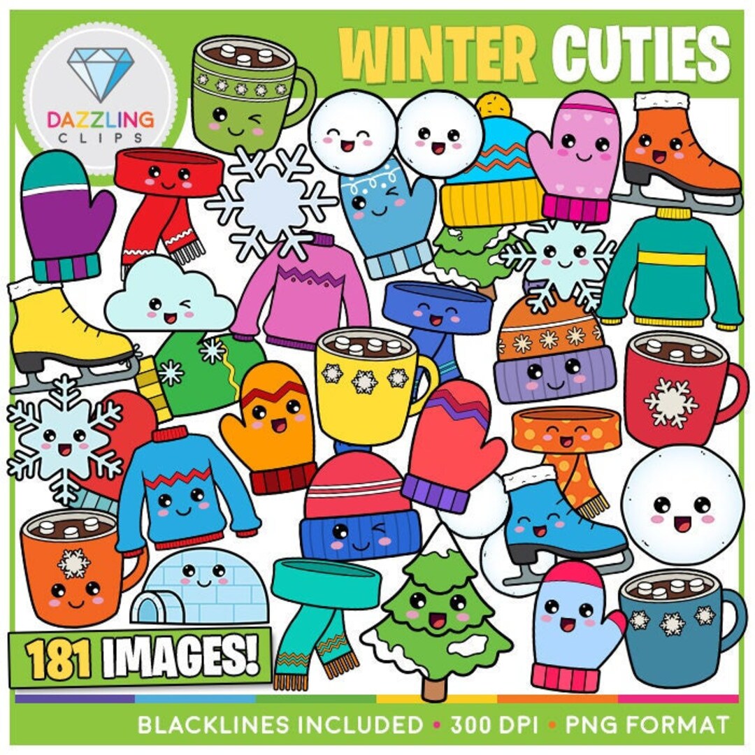 Winter Cuties Clipart - Kawaii Clipart - Instant Download - Hot Cocoa ...