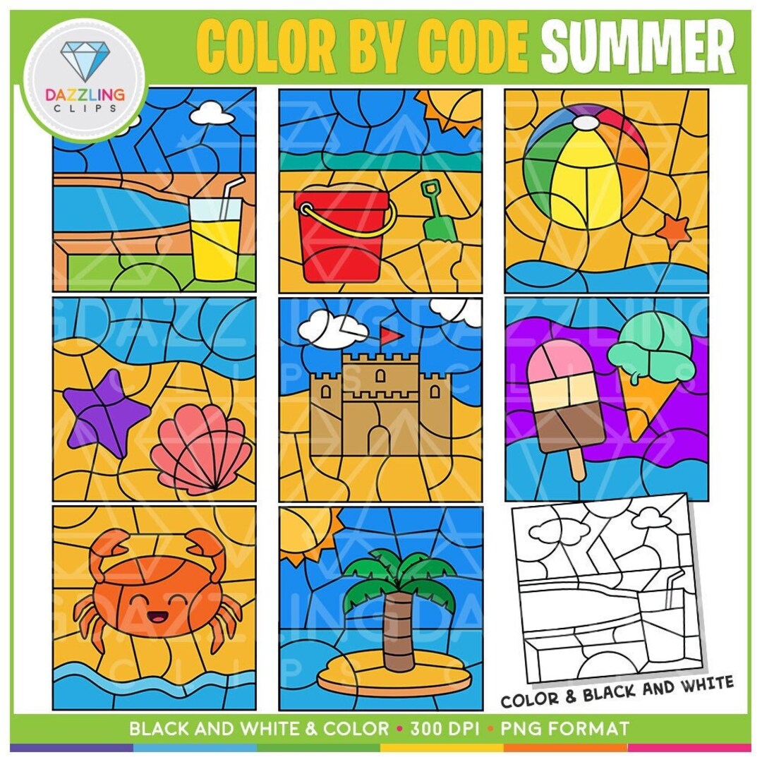 Color by Code: Summer Clip Art - Coloring Clipart - Instant Download ...