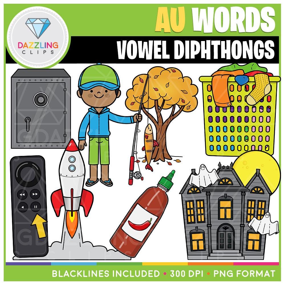 Diphthongs Phonics Clip Art Bundle: Educational Illustrations (instant ...