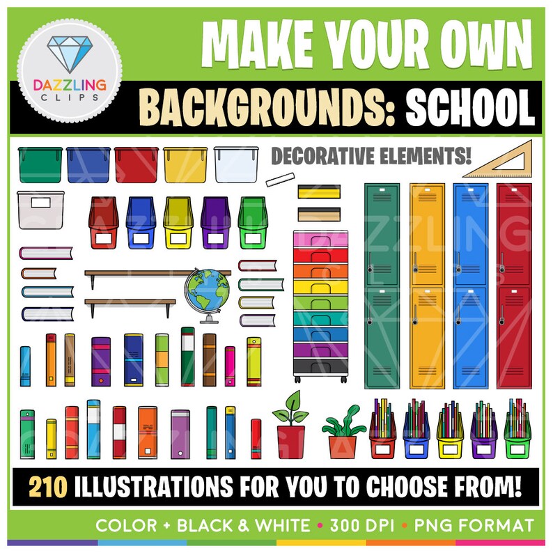 Make Your Own Backgrounds Clip Art: School - for BOOM CARDS, Powerpoint ...