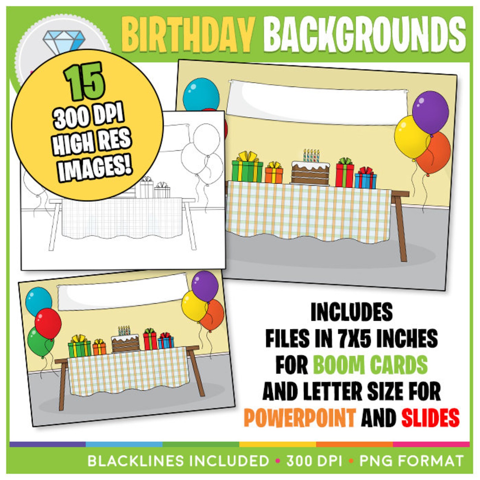 Birthday Backgrounds Clip Art - for BOOM CARDS, Powerpoint and Slides ...