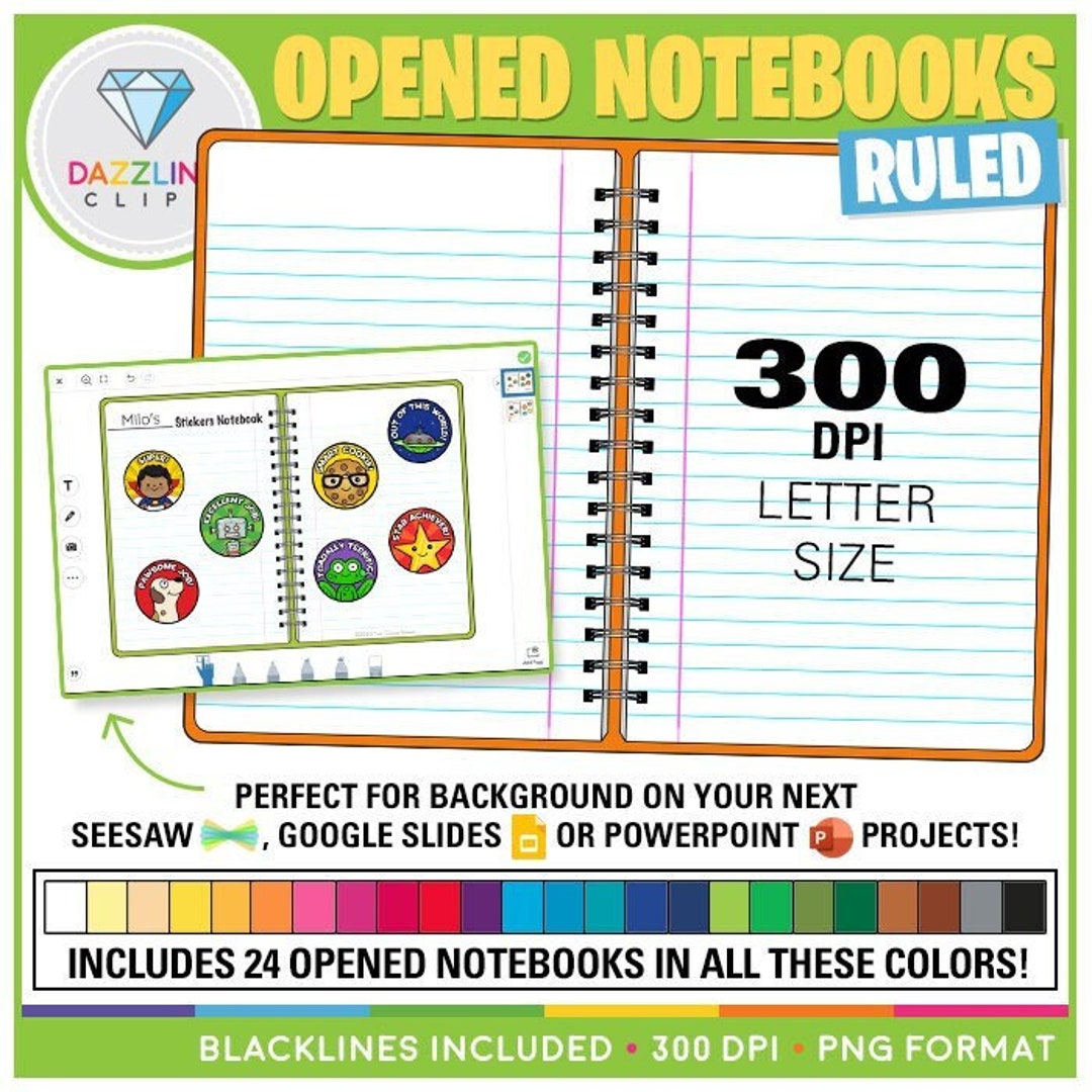 Opened Notebooks Clip Art ruled Notebook Clipart Instant - Etsy