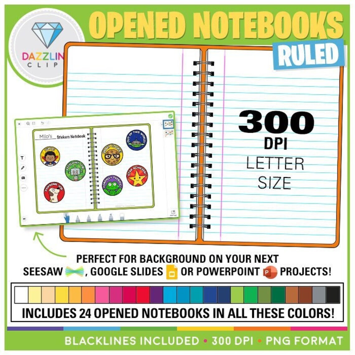 Opened Notebooks Clip Art ruled Notebook Clipart Instant Download ...