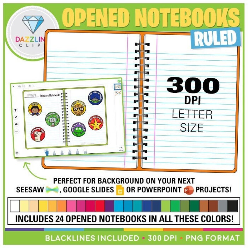 Opened Notebooks Clip Art ruled Notebook Clipart Instant Download ...