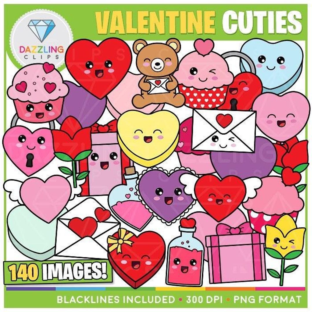 Valentine Kawaii Clipart: Cuties Illustrations (digital Download) - Etsy UK