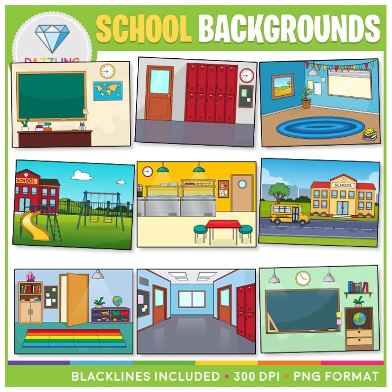School Backgrounds Clip Art - for BOOM CARDS, Powerpoint and Slides ...