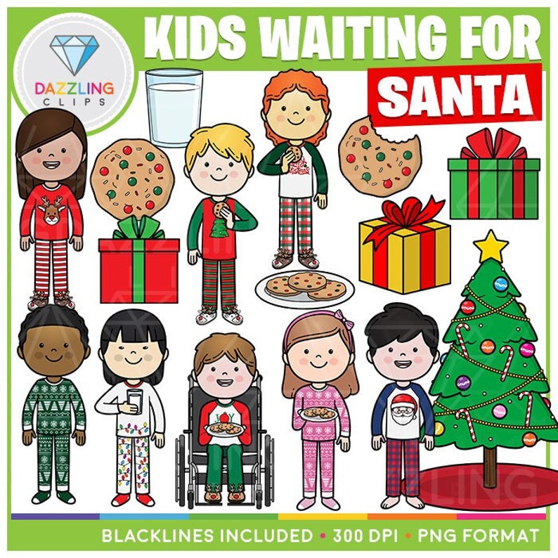 Kids Waiting for Santa Clip Art - Christmas Clipart - Instant Download ...