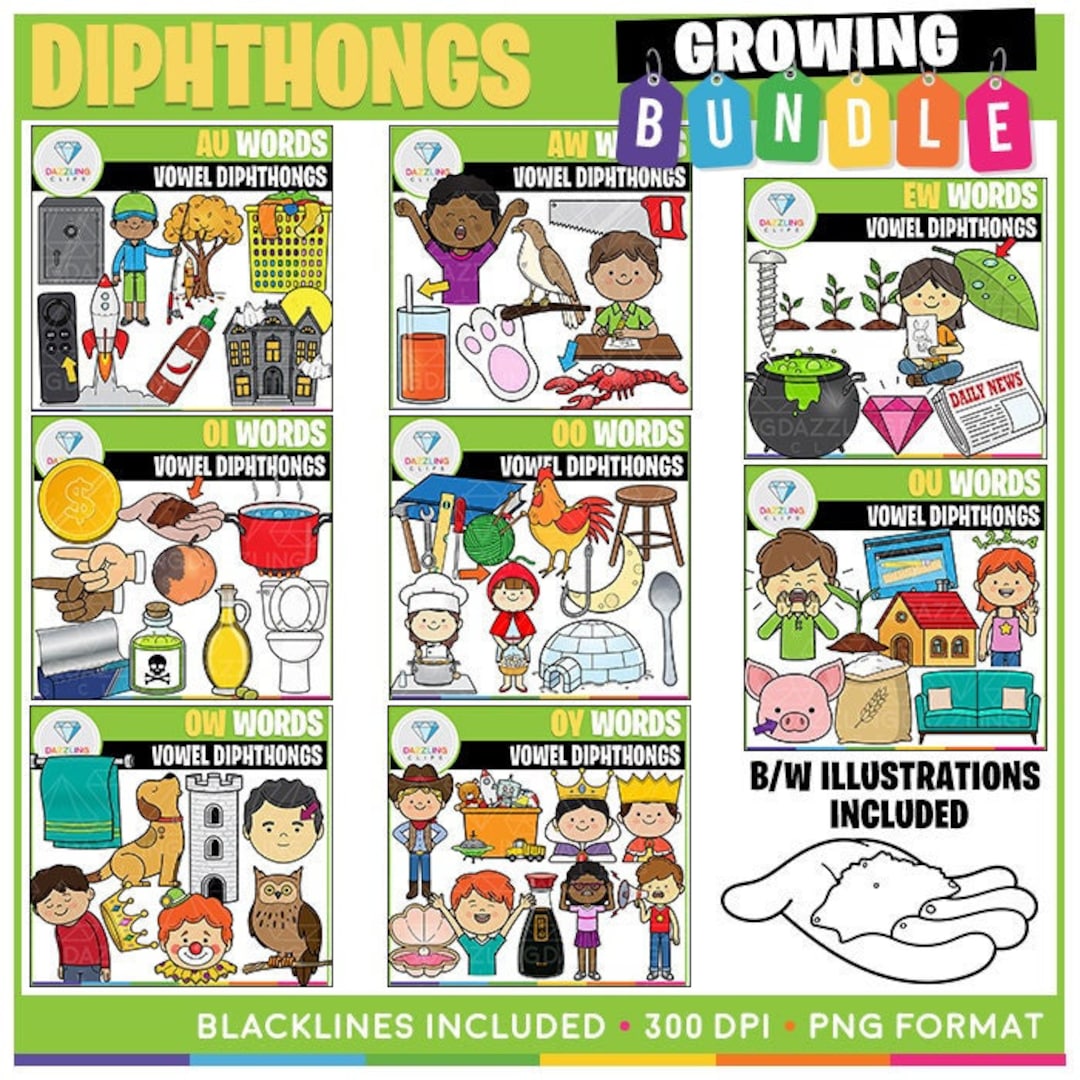 Diphthongs Phonics Clip Art BUNDLE Clipart Instant Download Educational ...