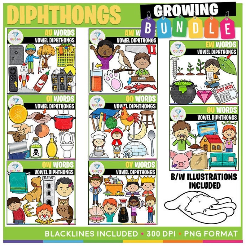 Diphthongs Phonics Clip Art BUNDLE Clipart Instant Download Educational ...
