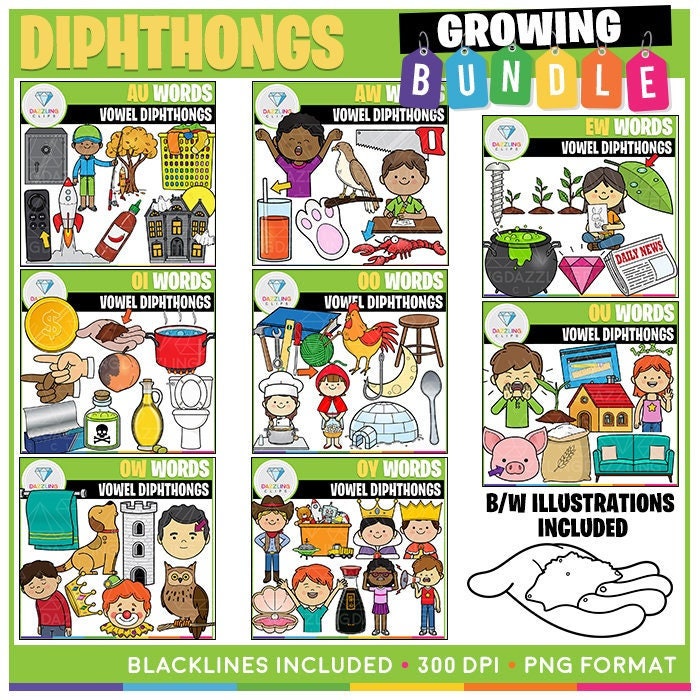 Diphthongs Phonics Clip Art BUNDLE Clipart Instant Download Educational ...